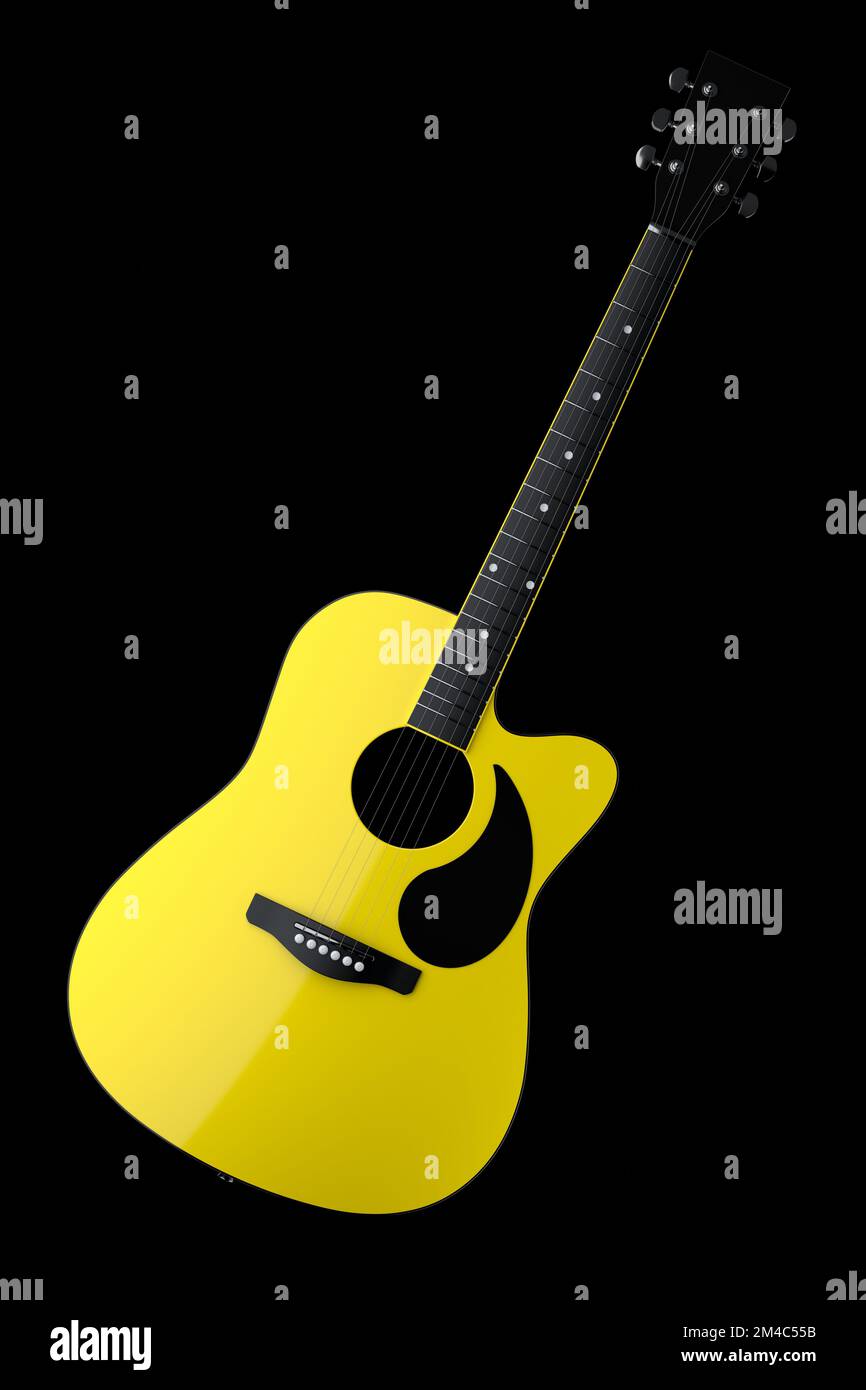 Close-up of acoustic guitar isolated on black background Stock Photo ...