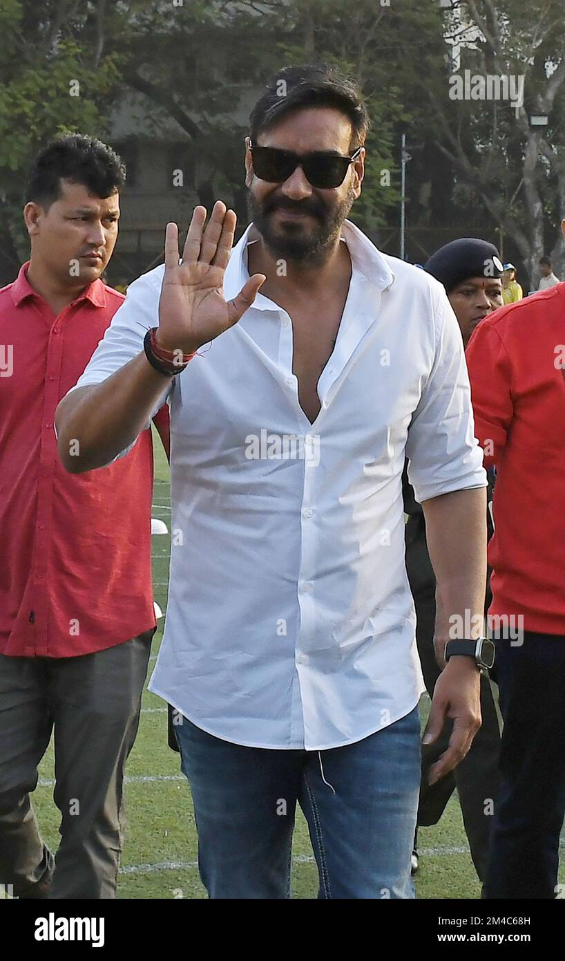 Mumbai, India. 20th Dec, 2022. Bollywood actor Ajay Devgn waves to the ...