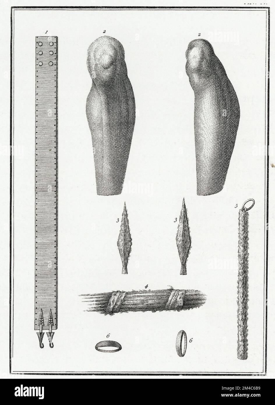 PAESTUM.DRAWING OF WEAPONS AND METAL OBJECTS FOUND IN THE TWO TOMBS ...
