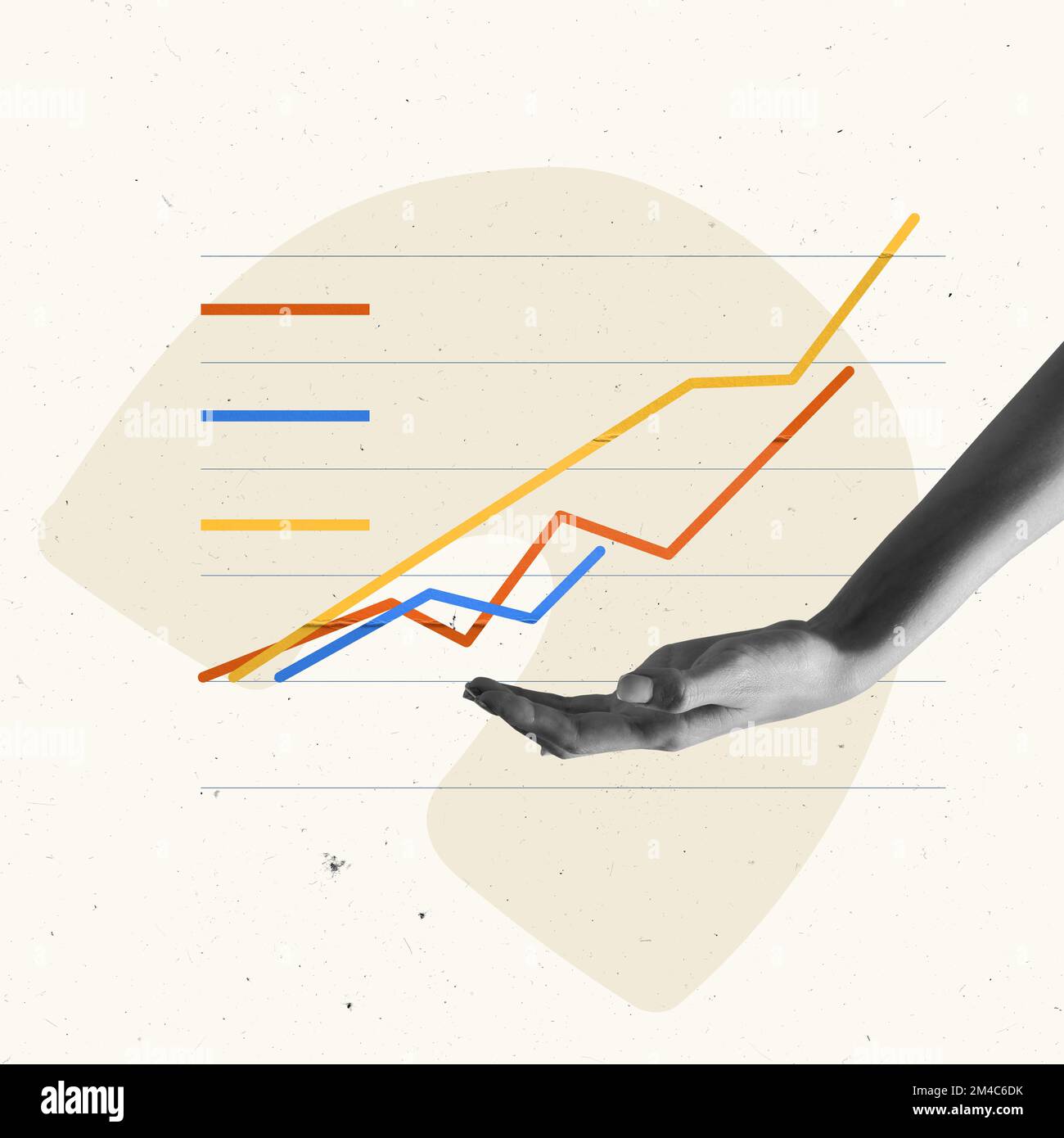 Contemporary art collage. Creative design. Human hand over graph ...