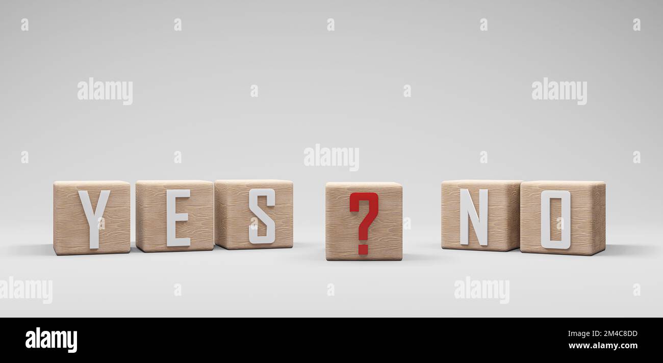 Wooden Cubes Yes or No, Cubes with text Yes or No. 3D work and 3D image ...