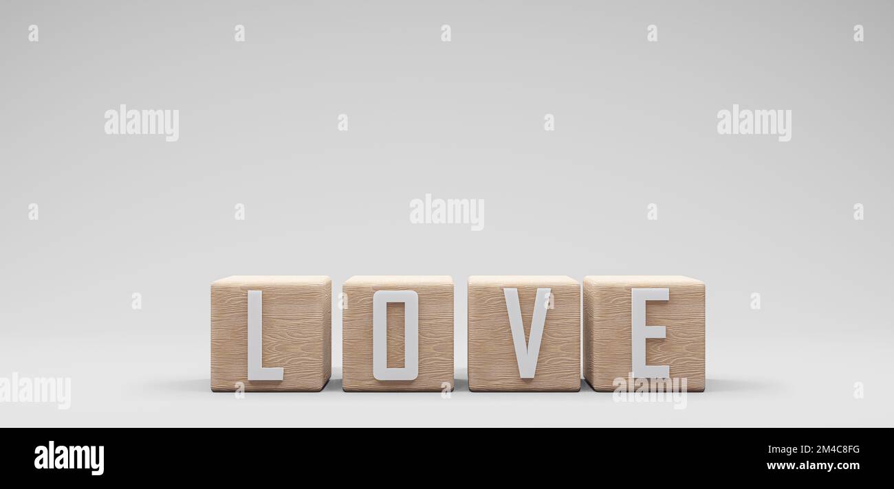 Wooden Cubes Love, Cubes with text Love. 3D work and 3D image Stock ...