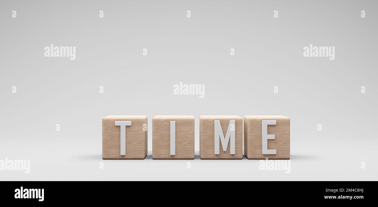 Wooden Cubes Time, Cubes with text Time. 3D work and 3D image Stock ...