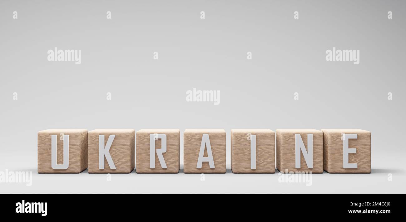 Wooden Cubes Ukraine, Cubes with text Ukraine. 3D work and 3D image ...