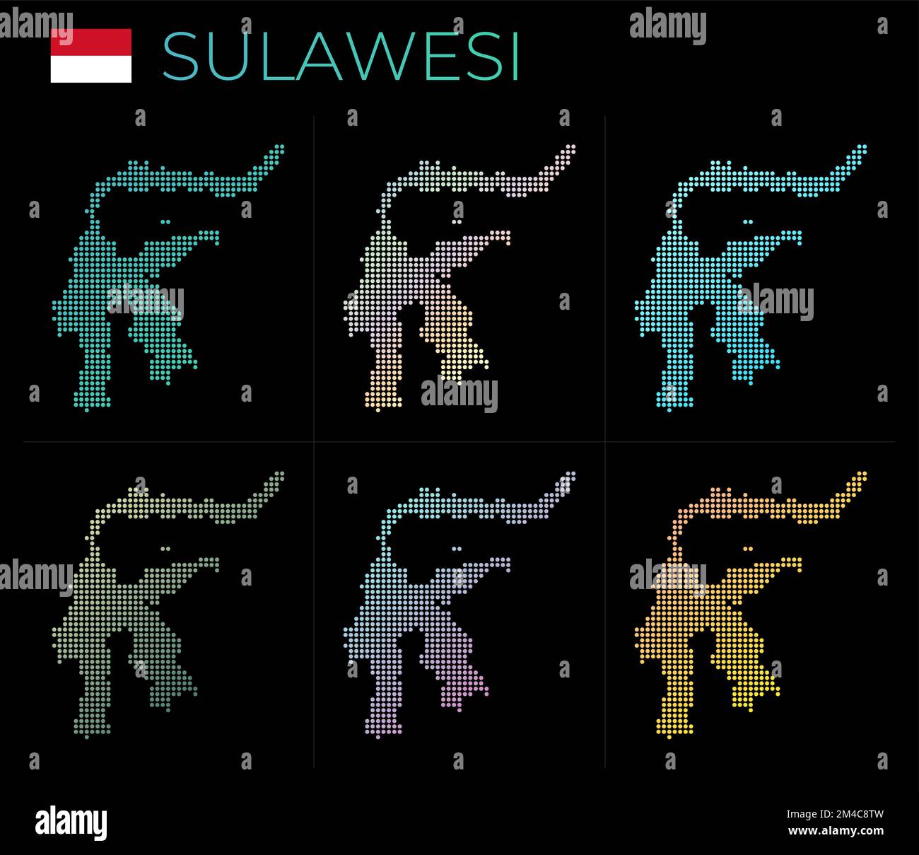 Sulawesi dotted map set. Map of Sulawesi in dotted style. Borders of ...
