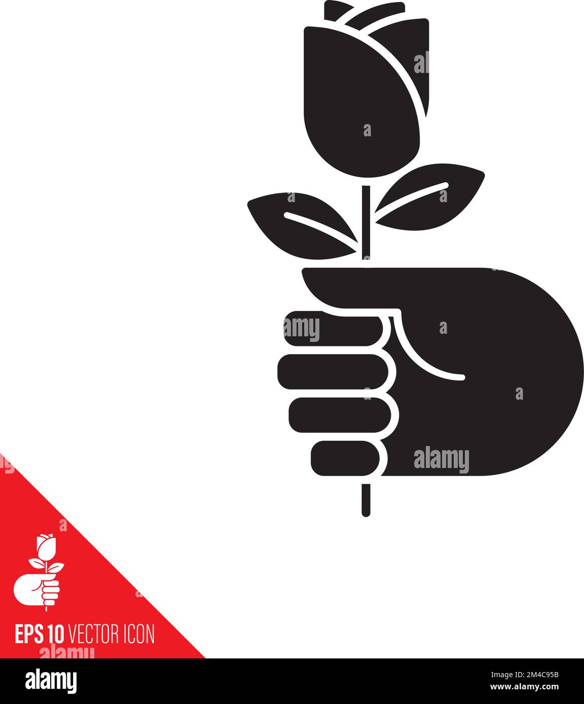 Hand holding rose flower vector glyph icon. Valentines Day, love ...