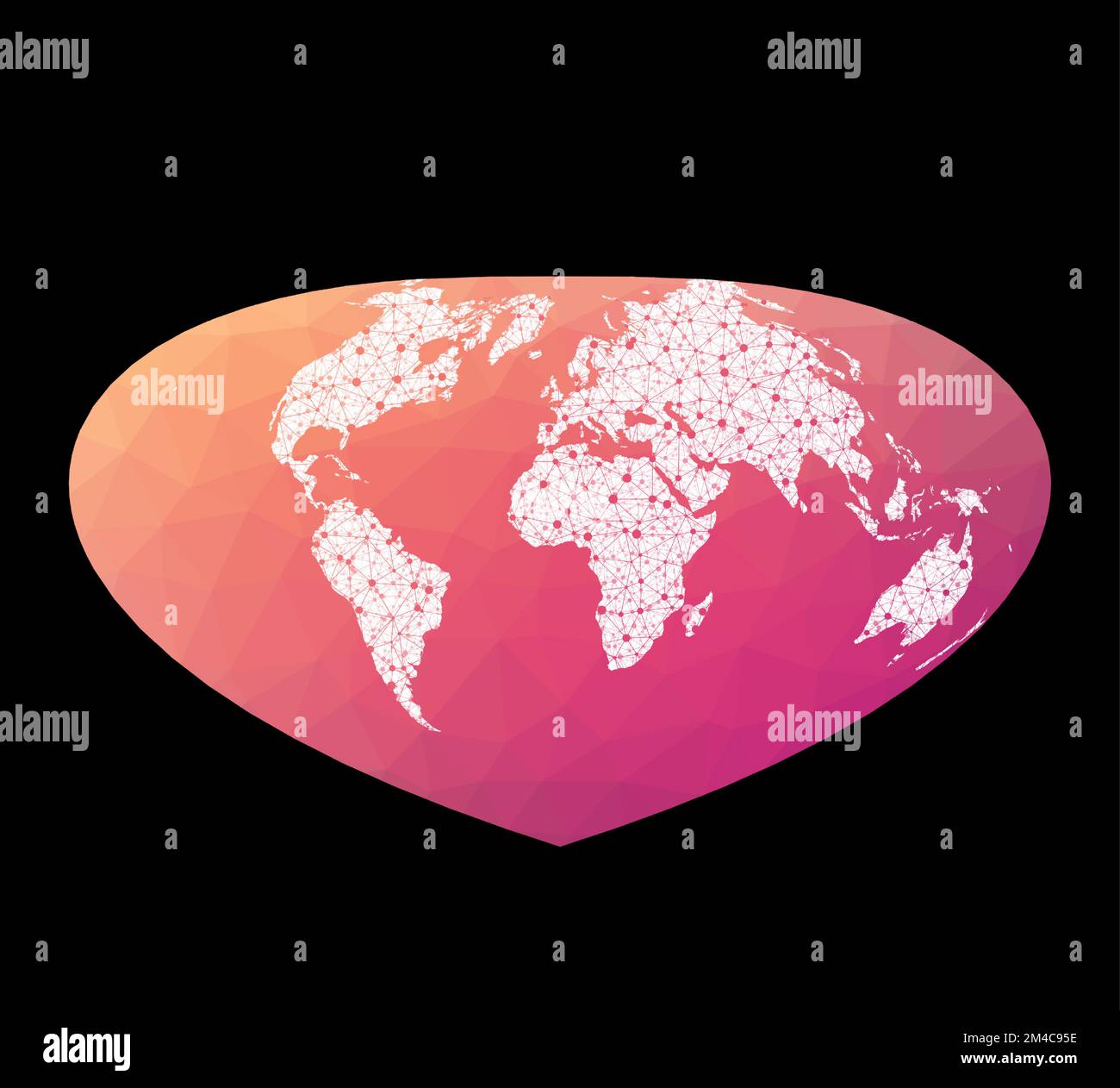 World network map. Bottomley projection. Wired globe in Bottomley ...