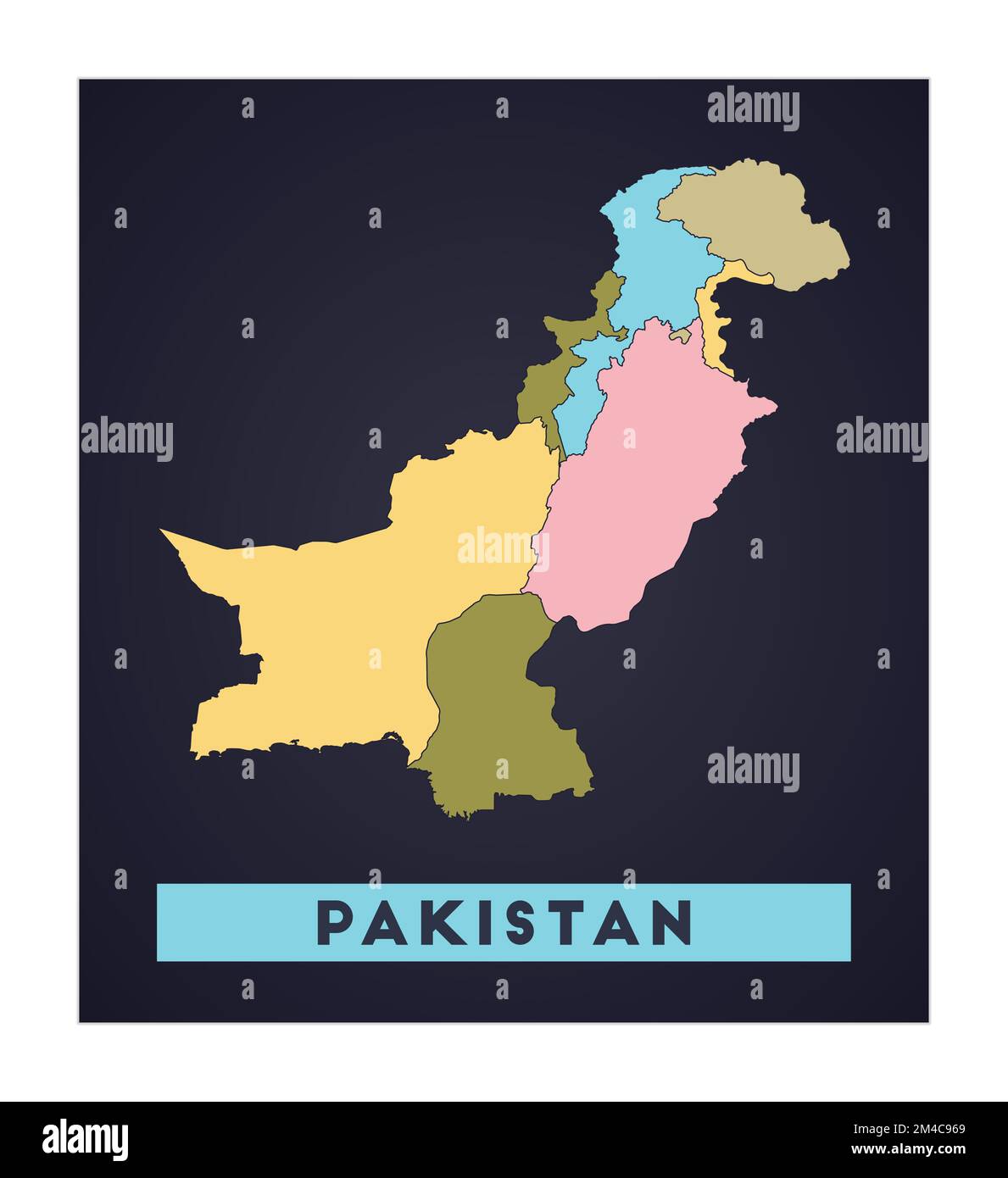 Pakistan map. Country poster with regions. Shape of Pakistan with country name. Beautiful vector ...