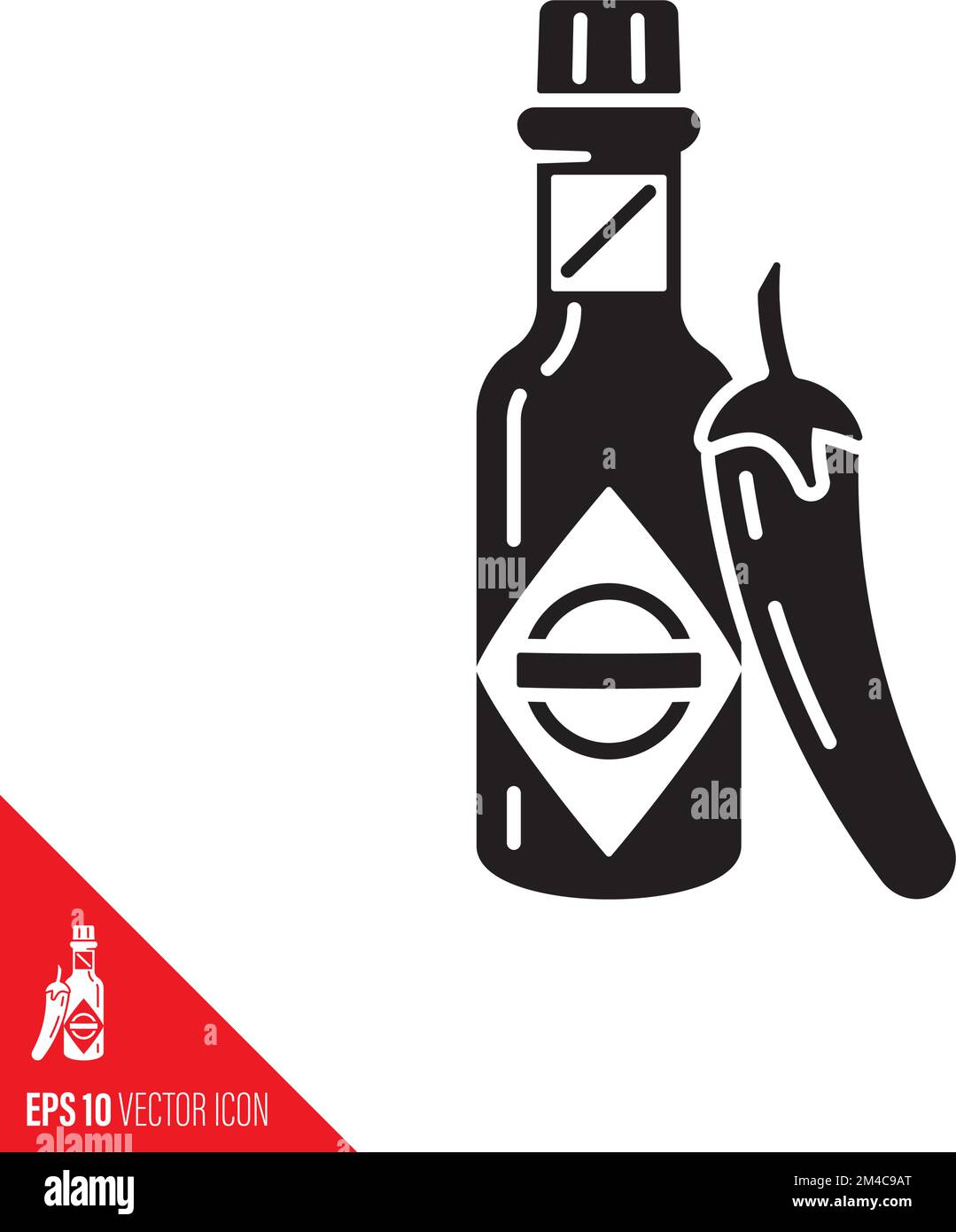 Hot Sauce bottle and chili pepper icon. Food glyph vector Stock Vector ...