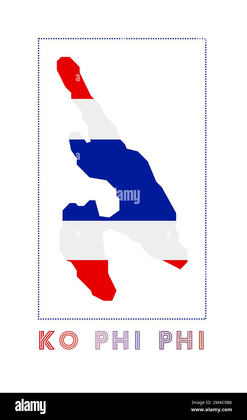 Ko Phi Phi Logo. Map of the island with name and flag. Trendy vector ...