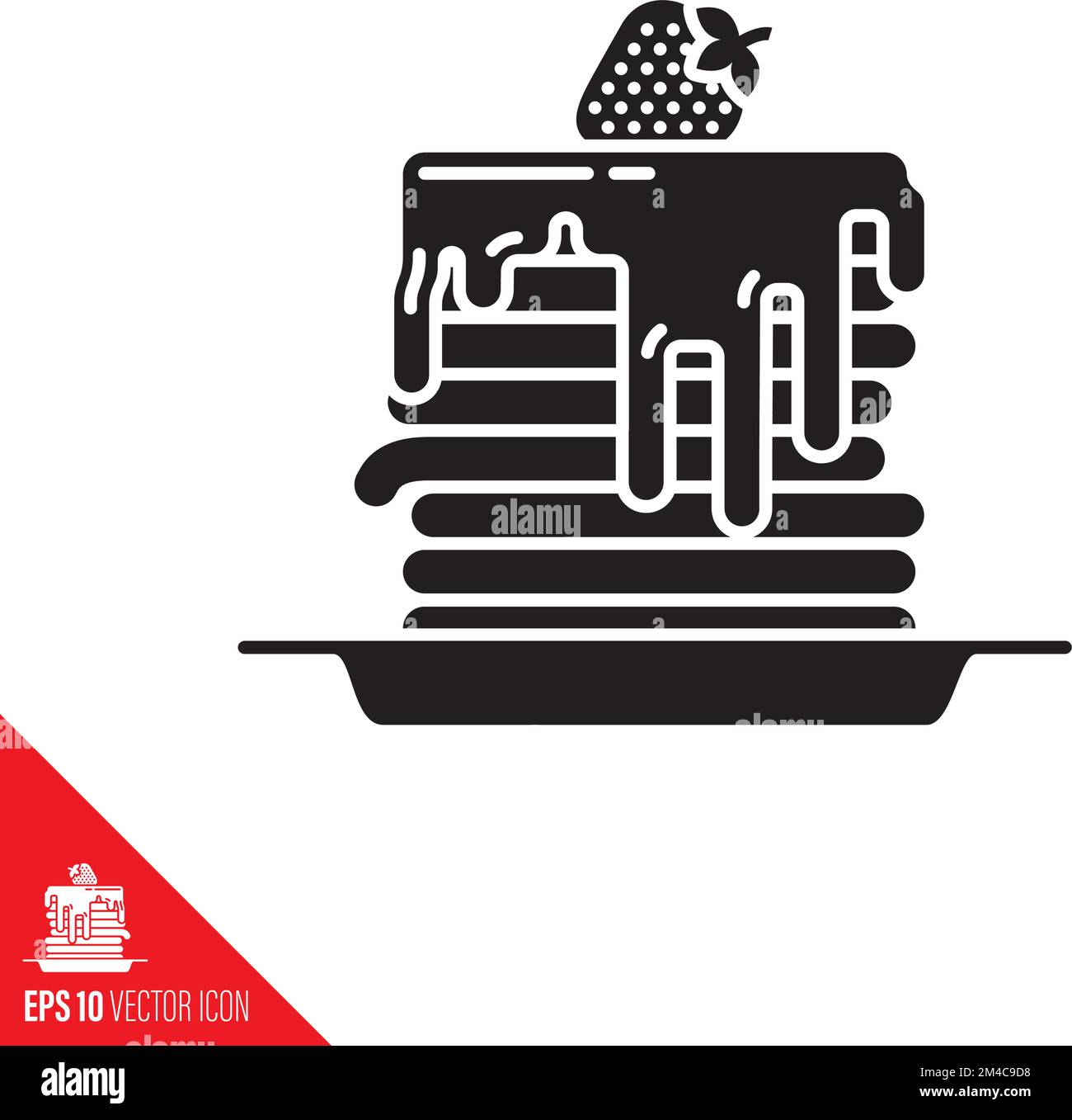 Stack of pancakes with syrup and strawberry on top vector glyph icon ...