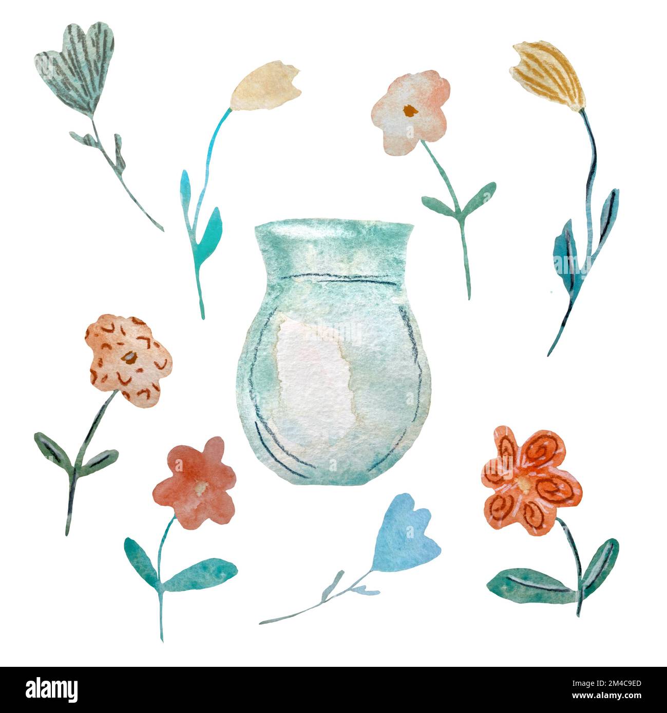 Flowers texture pastel birthday vase a watercolor Stock Photo - Alamy