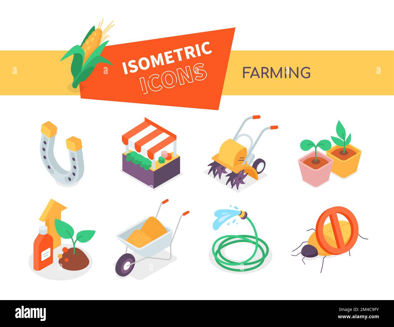 Farming and village life - modern colorful isometric icons set Stock ...