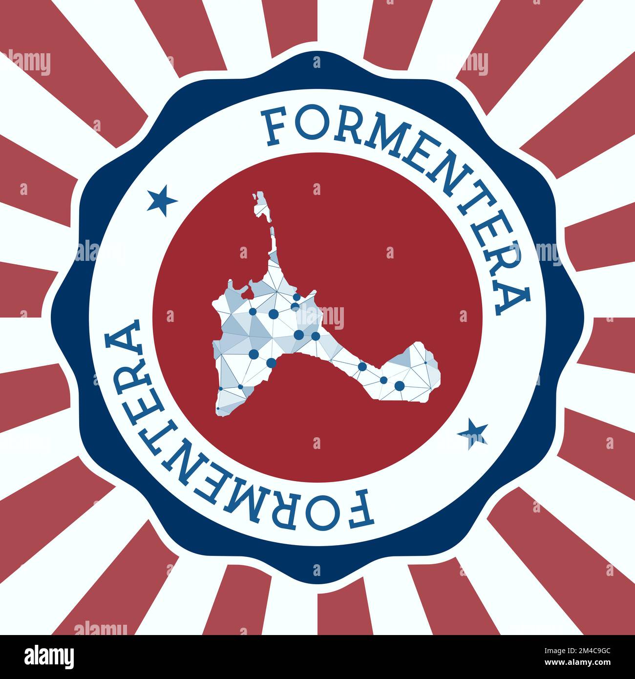 Formentera Badge. Round logo of island with triangular mesh map and ...