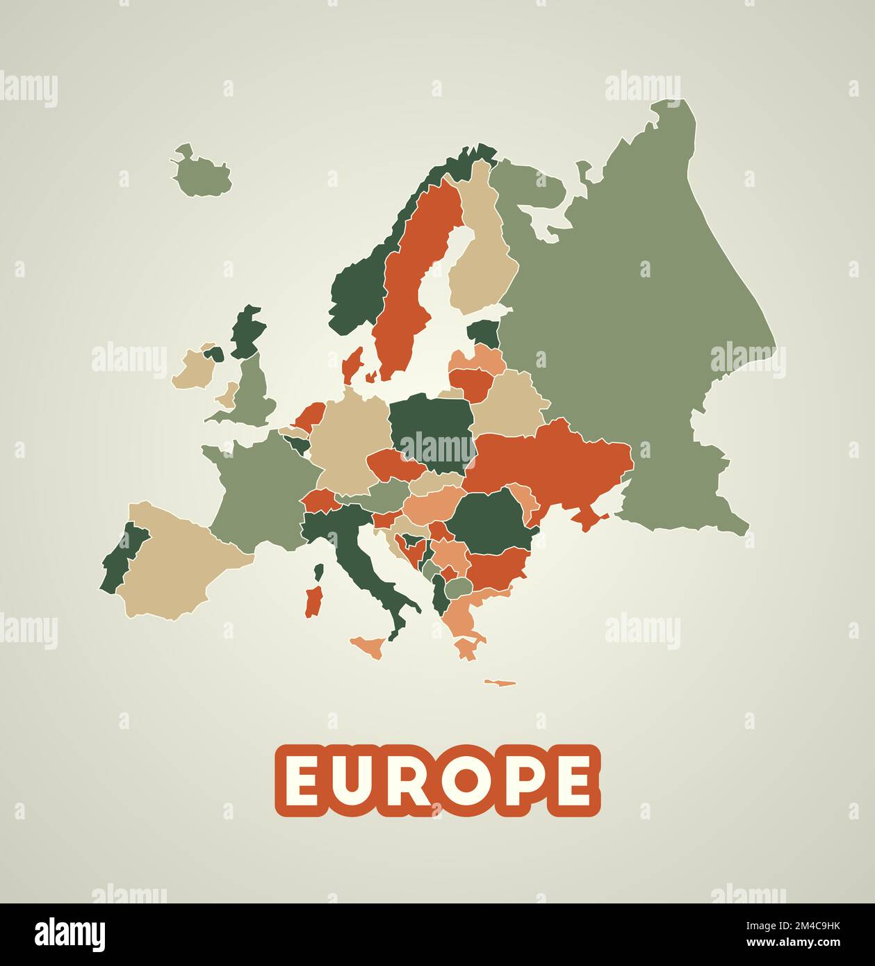 Europe poster in retro style. Map of the continent with regions in ...