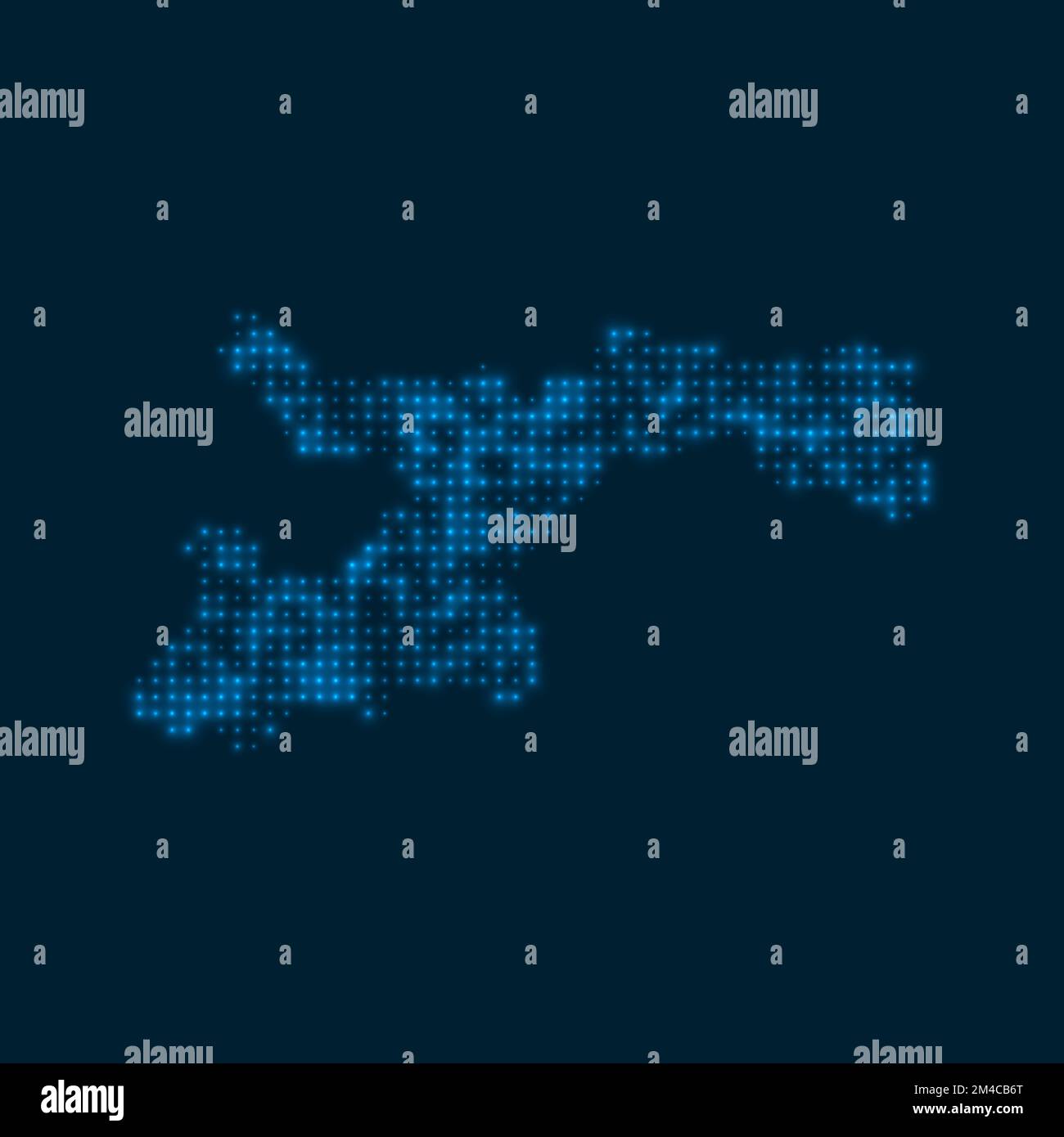 Norman Island dotted glowing map. Shape of the island with blue bright ...