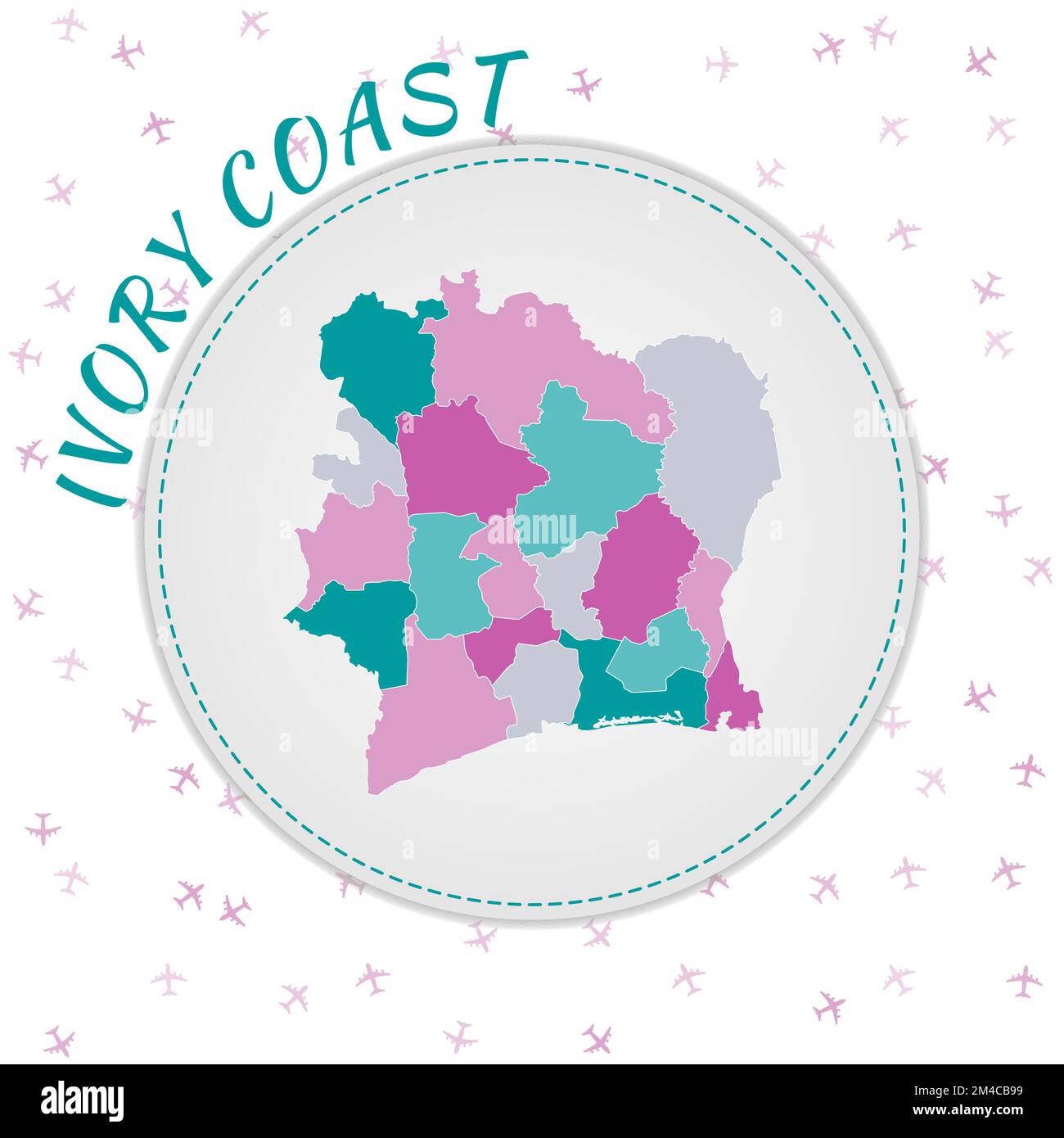 Ivory Coast map design. Map of the country with regions in emerald ...