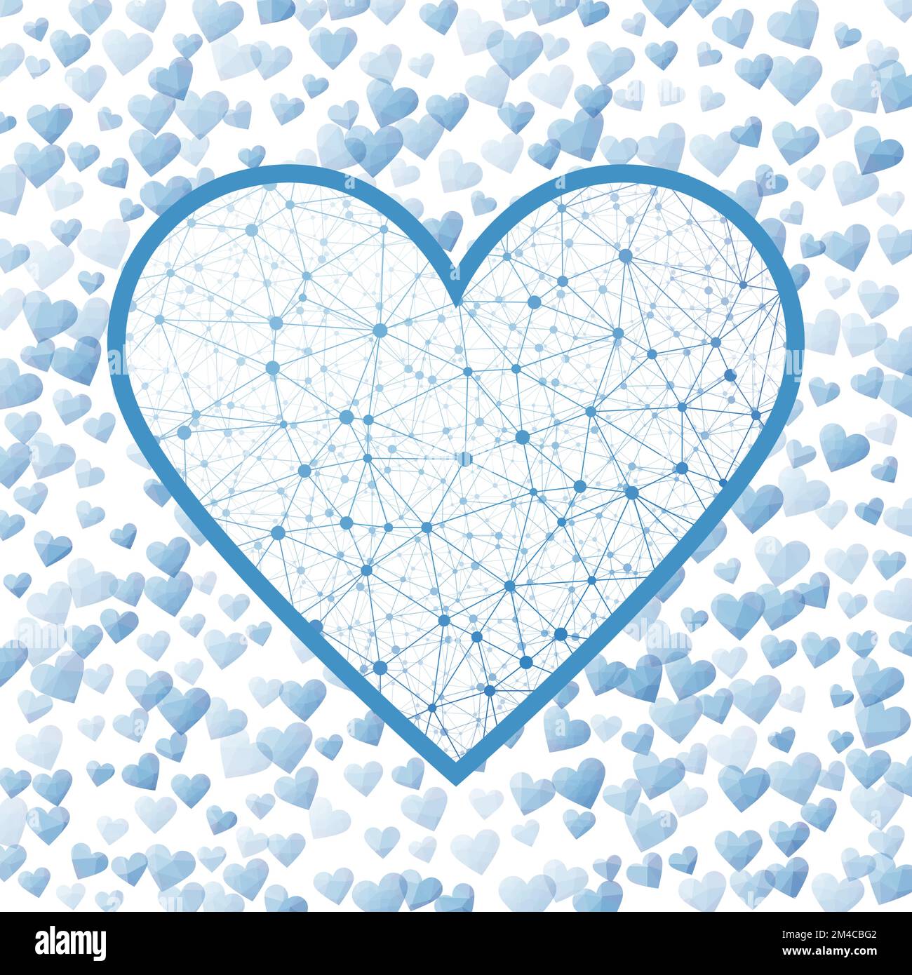Low Poly Valentine's Day Heart. Geometric heart mesh in blue color ...