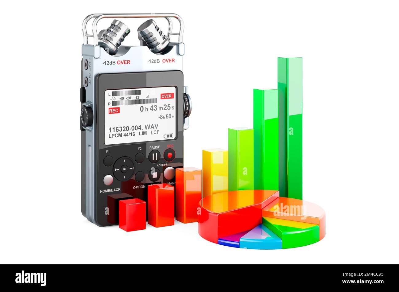 Digital voice recorder with growth bar graph and pie chart, 3D ...