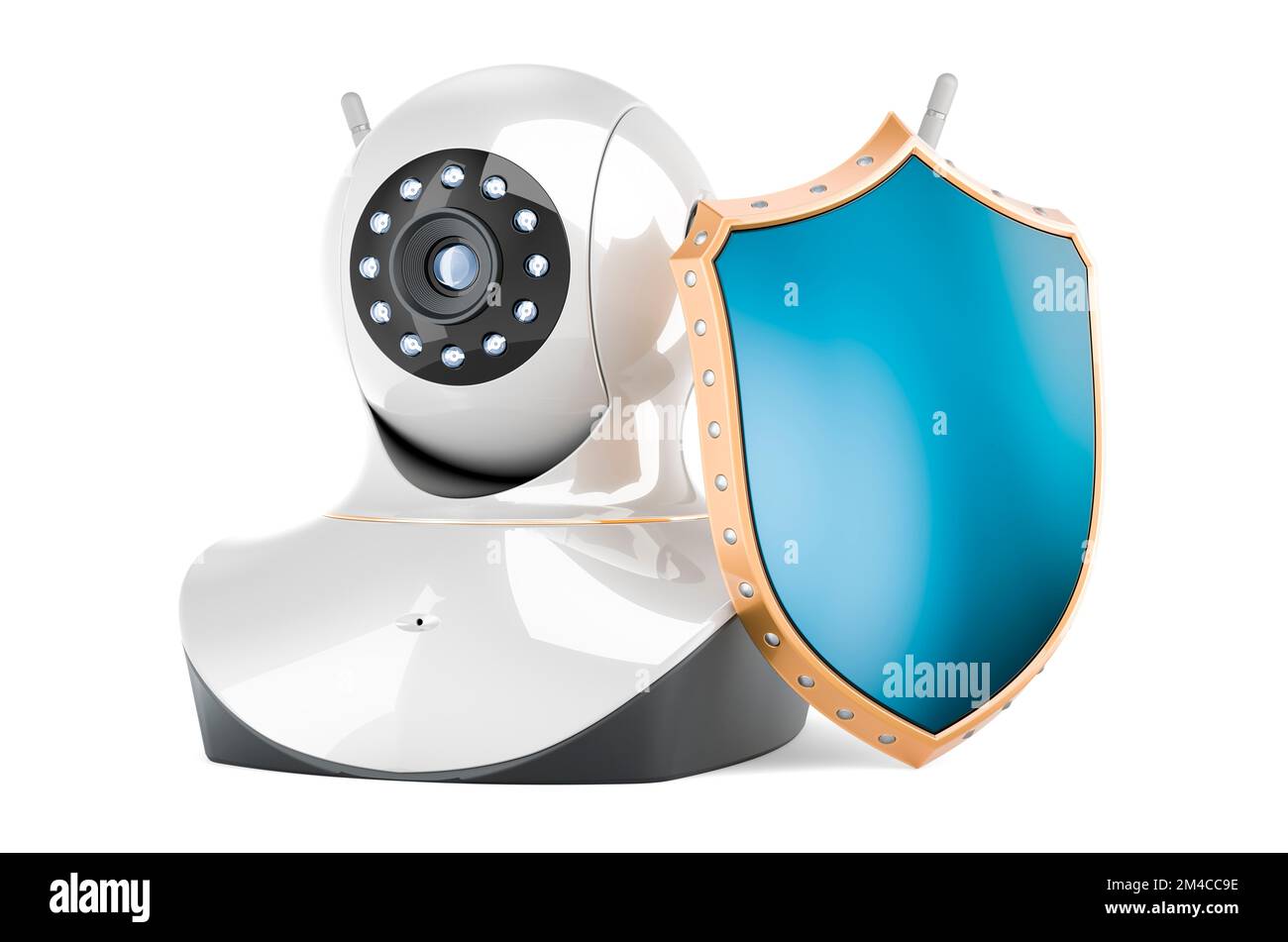 Internet Protocol Camera With Shield 3d Rendering Isolated On White