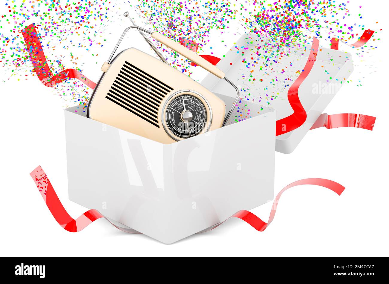 Gift box with retro radio, 3D rendering isolated on white background ...