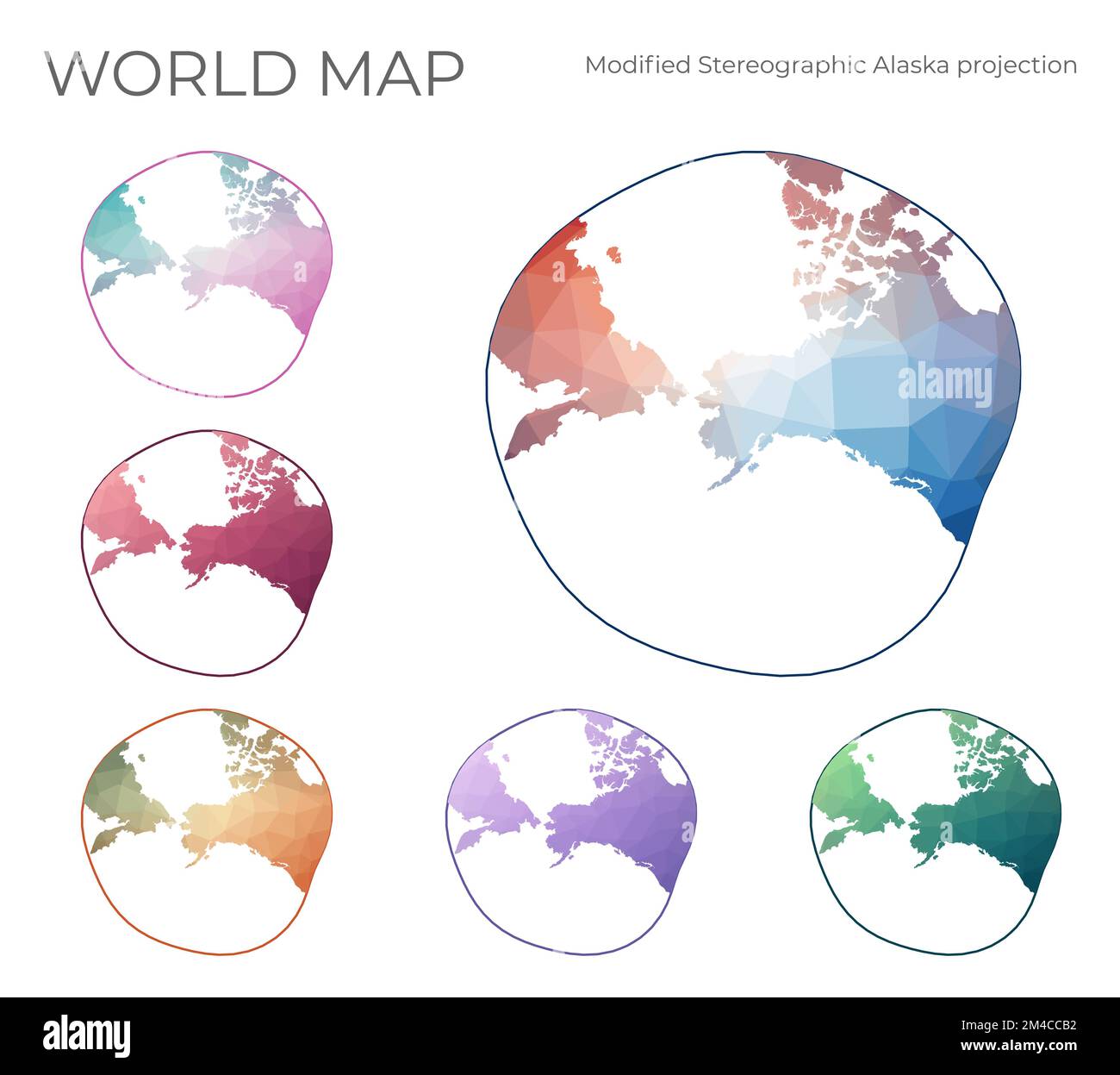 Low Poly World Map Set. Modified stereographic projection for Alaska ...