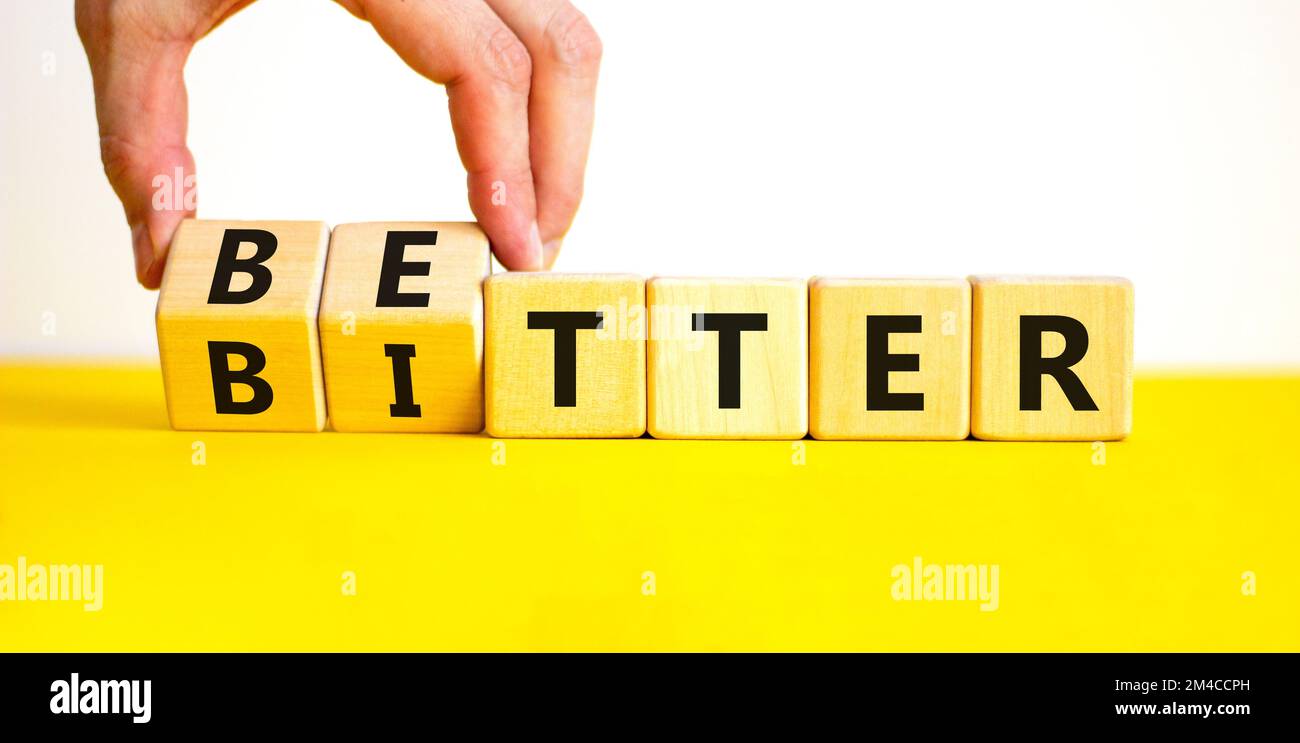 Better or bitter symbol. Concept word Better and Bitter on wooden cubes ...