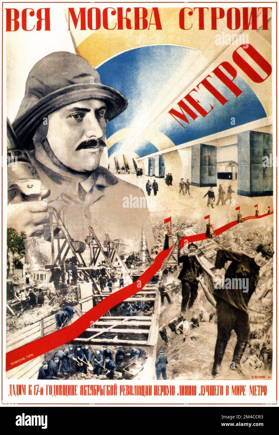 Vintage russian poster by Gustav Klucis - All Moscow is building a ...
