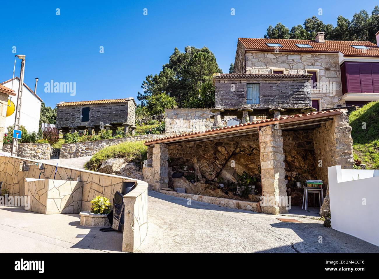 Beautiful village of Lira in Galicia, Spain, unique for its horreos ...
