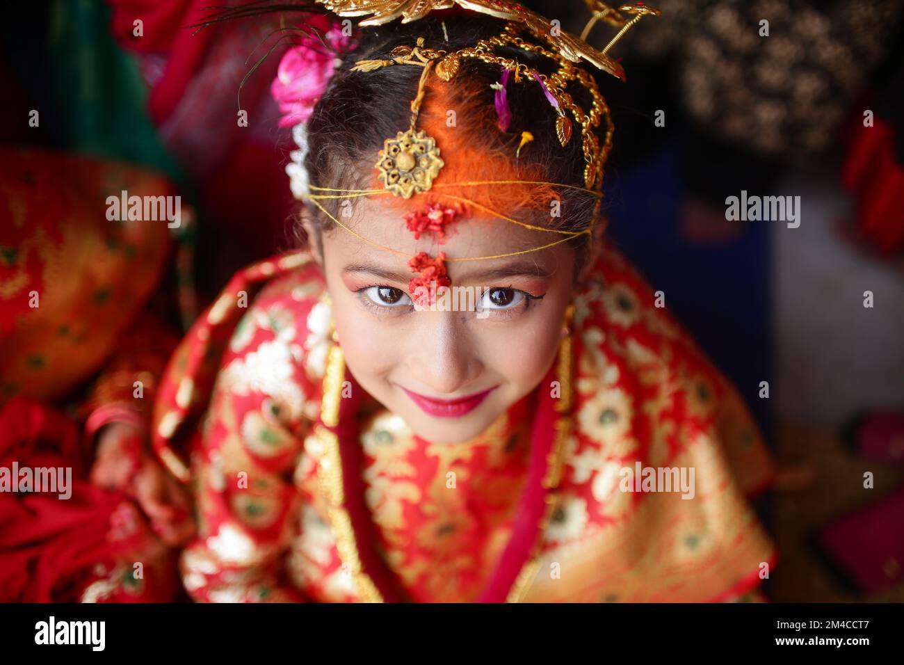 Bhaktapur, Nepal. 20th Dec, 2022. A little girl performs the ...
