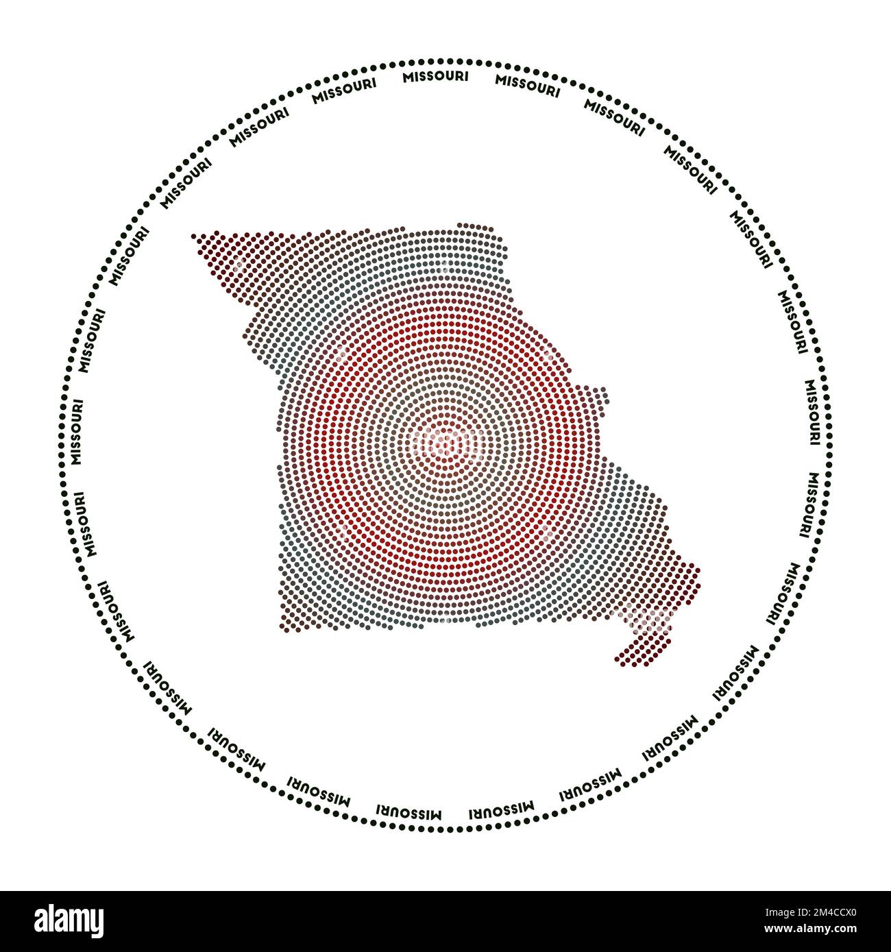 Missouri round logo. Digital style shape of Missouri in dotted circle ...