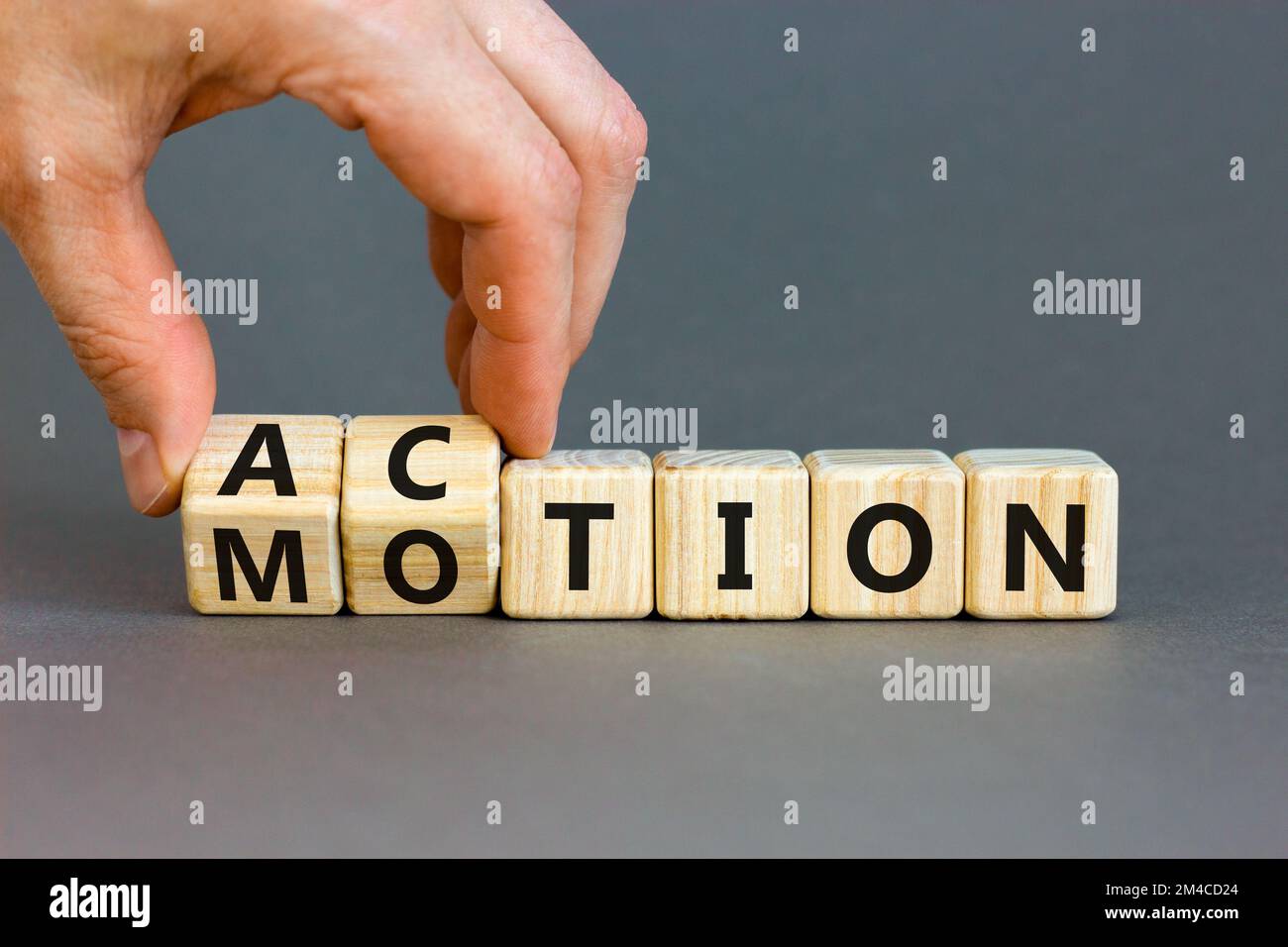 Action or motion symbol. Concept word Motion and Action on wooden cubes ...