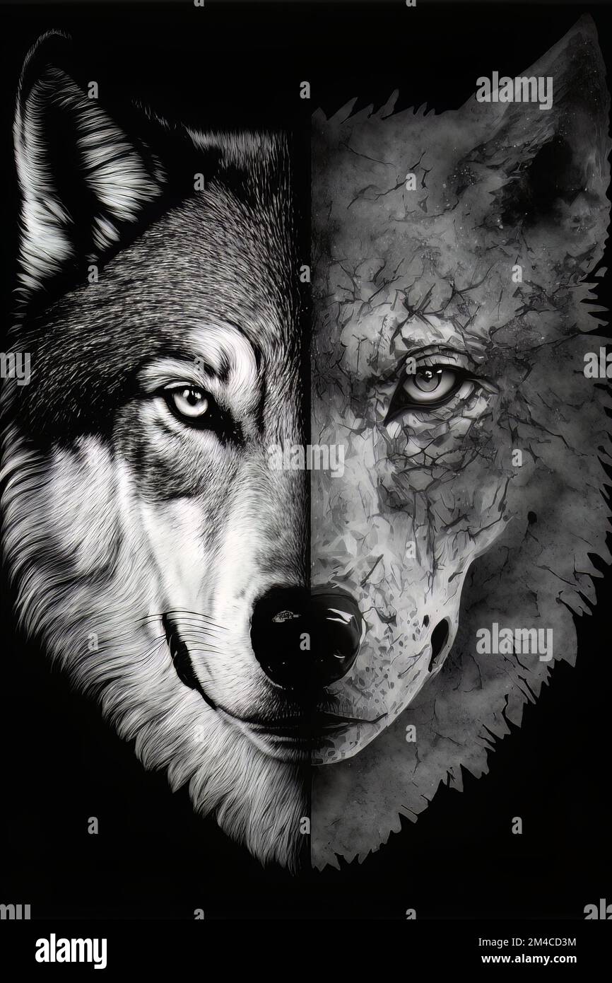 Two wolves illustration hi-res stock photography and images - Alamy