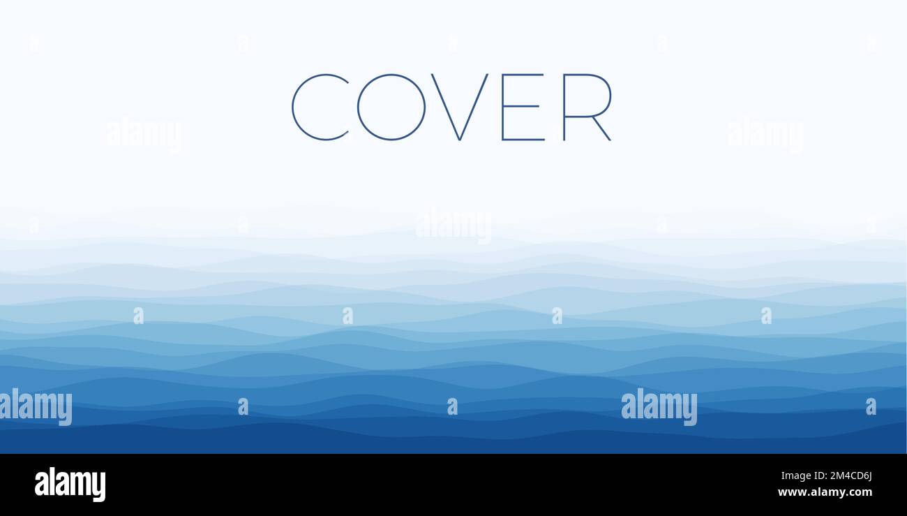 Abstract waves cover. Horizontal background with curves in blue colors ...