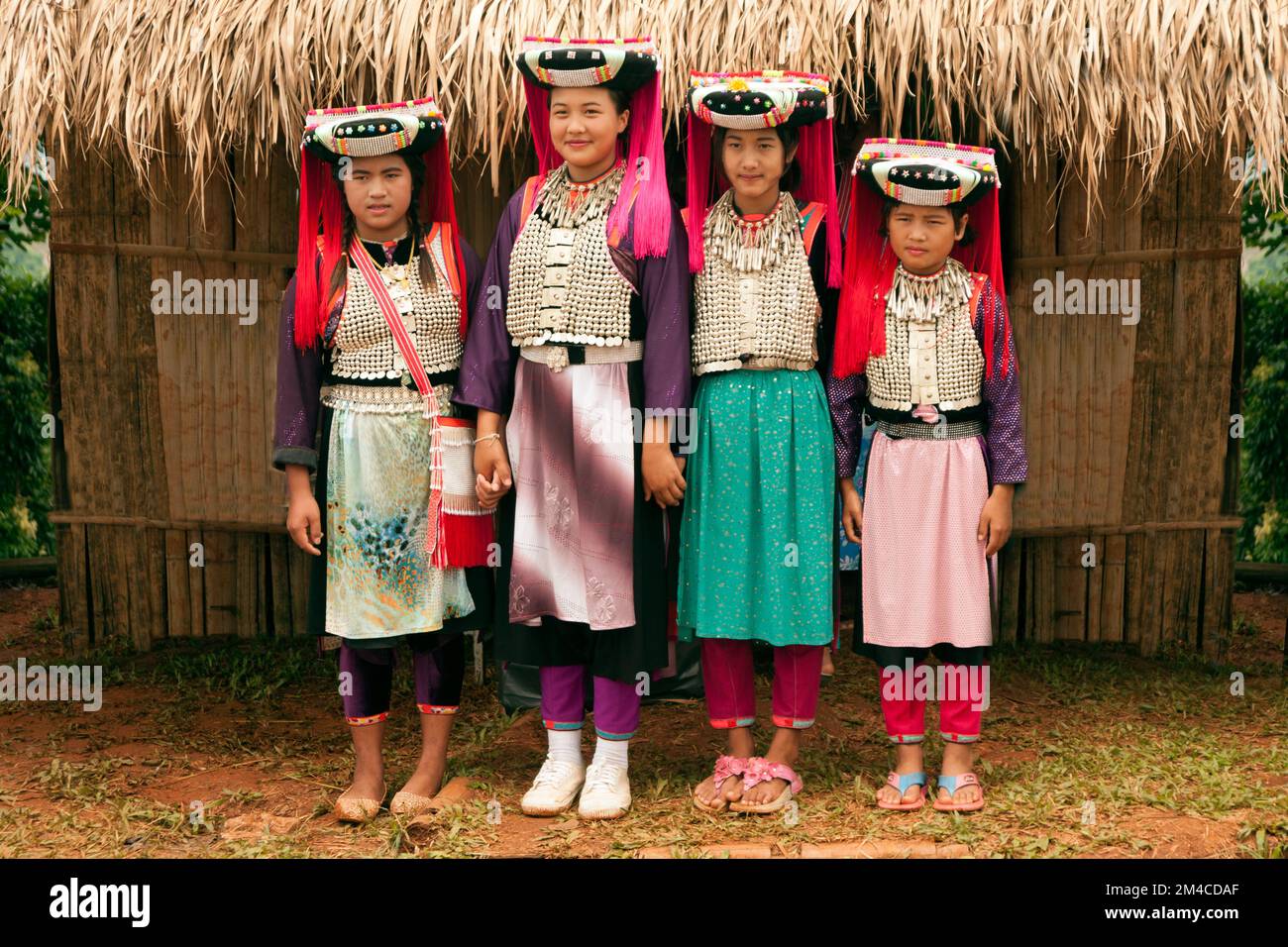 Lisu Hill Tribe show colorful and beautiful of traditional clothes ...