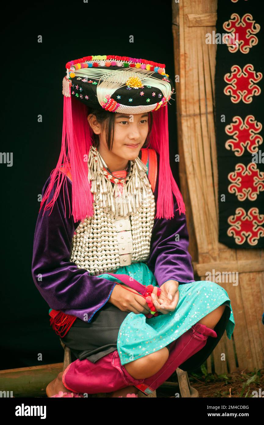 Lisu Hill Tribe show colorful and beautiful of traditional clothes ...