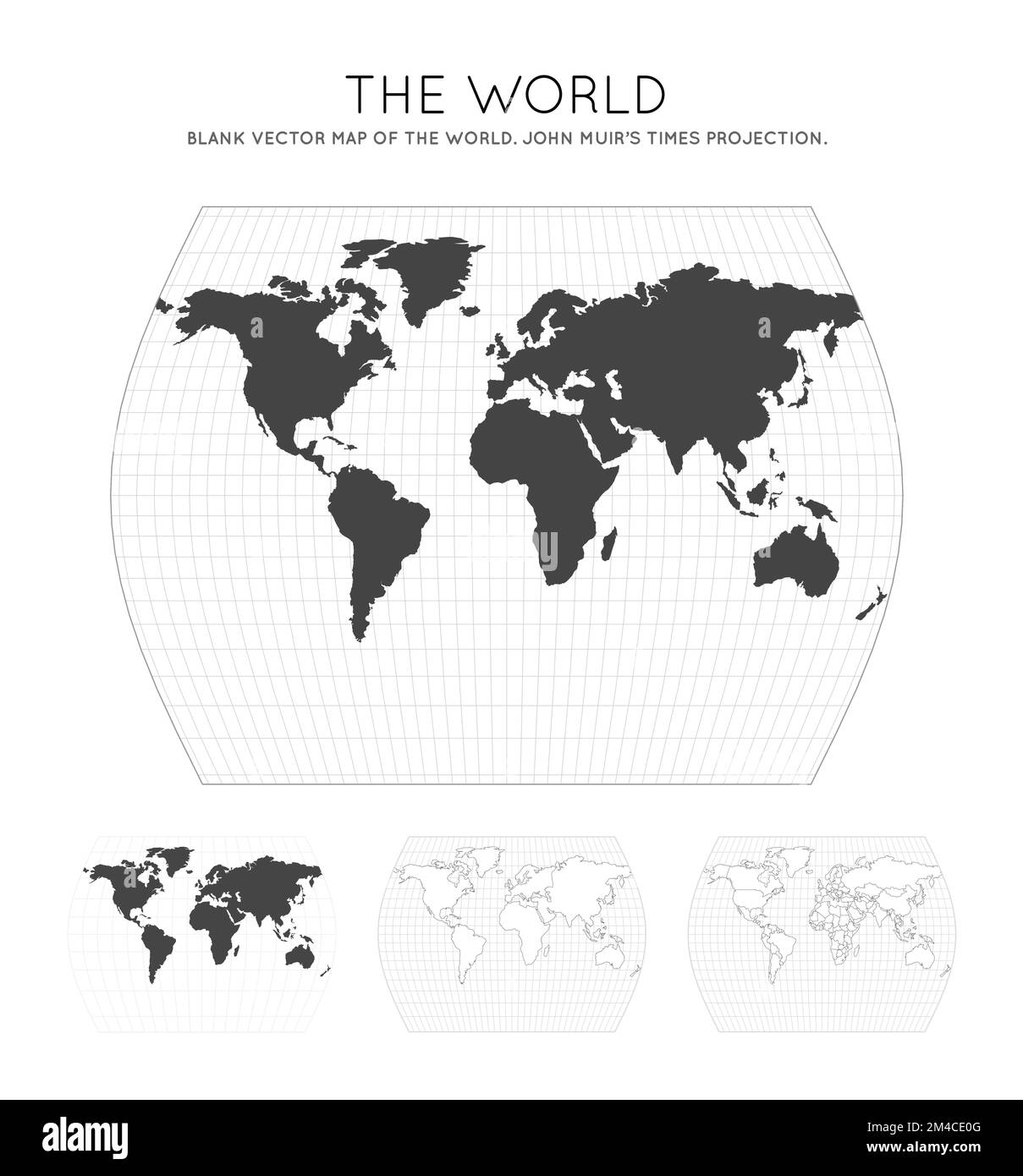 Map of The World. John Muir's Times projection. Globe with latitude and ...
