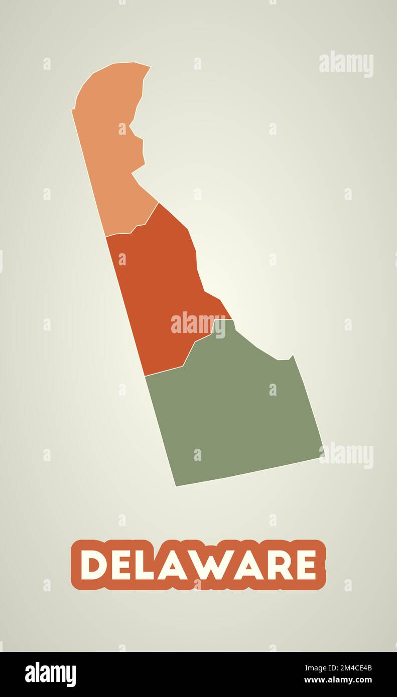 Delaware poster in retro style. Map of the us state with regions in ...