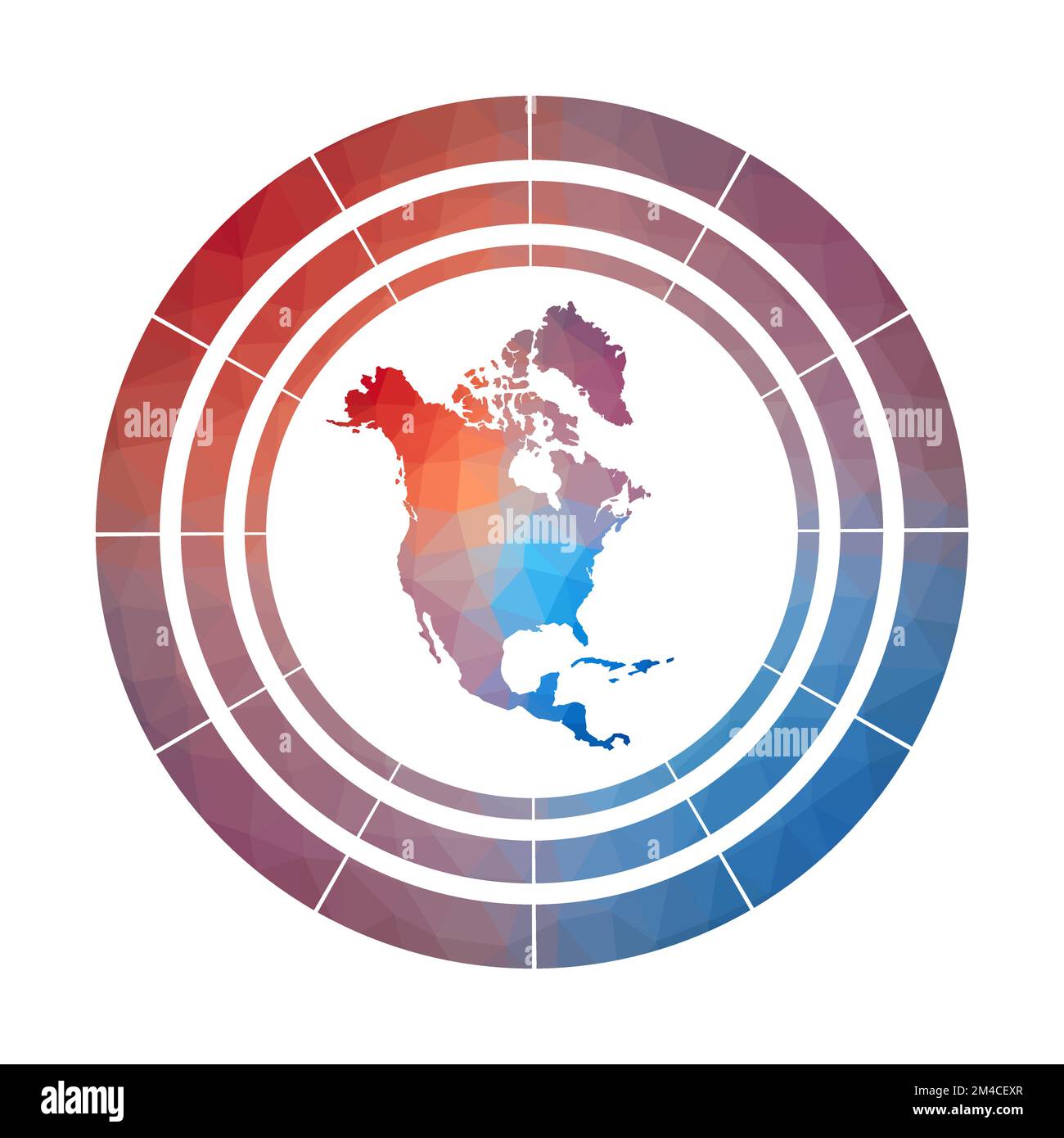 North America badge. Bright gradient logo of continent in low poly ...
