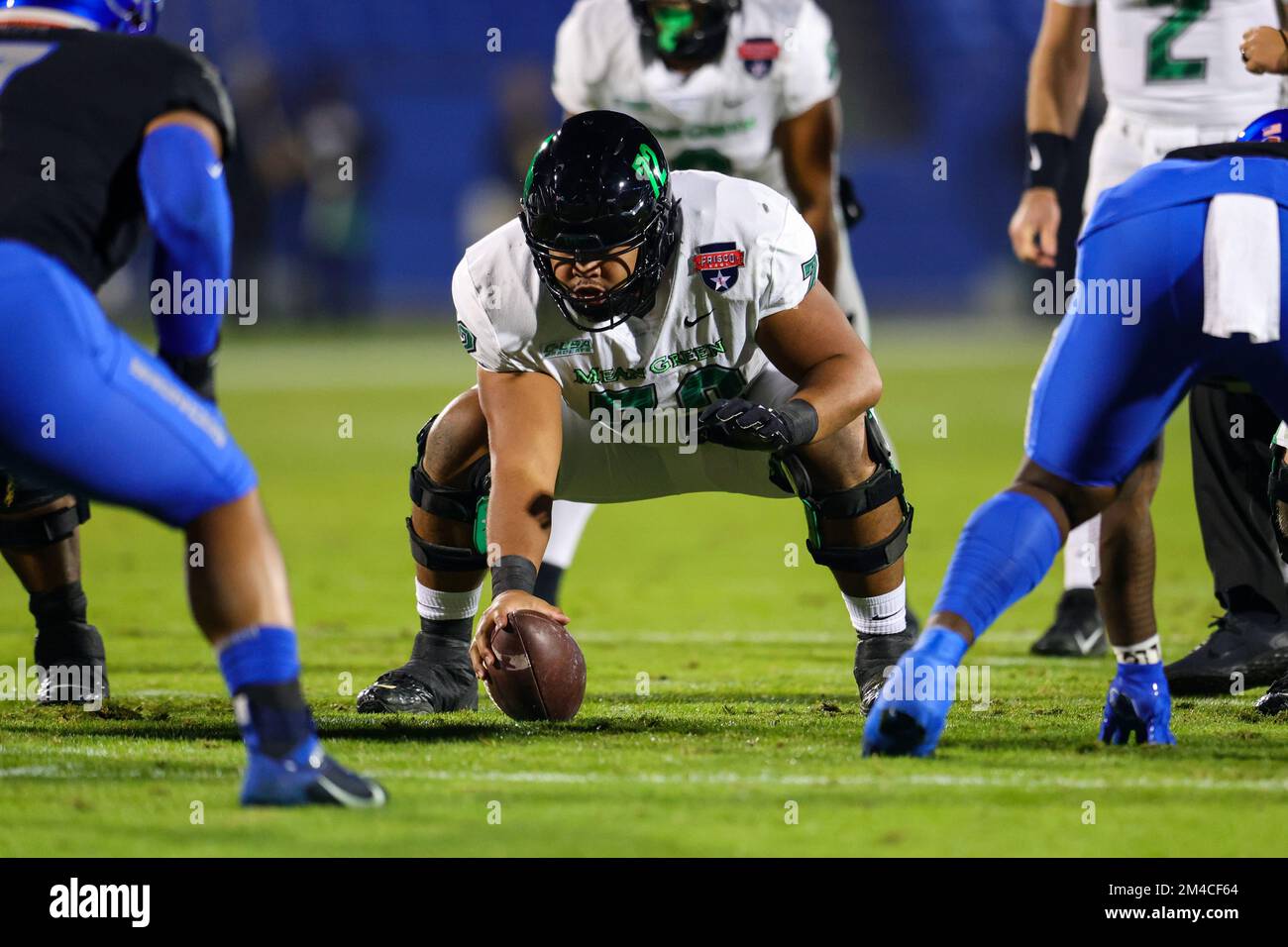 North Texas Mean Green center Manase Mose (72) gets ready to snap the ...
