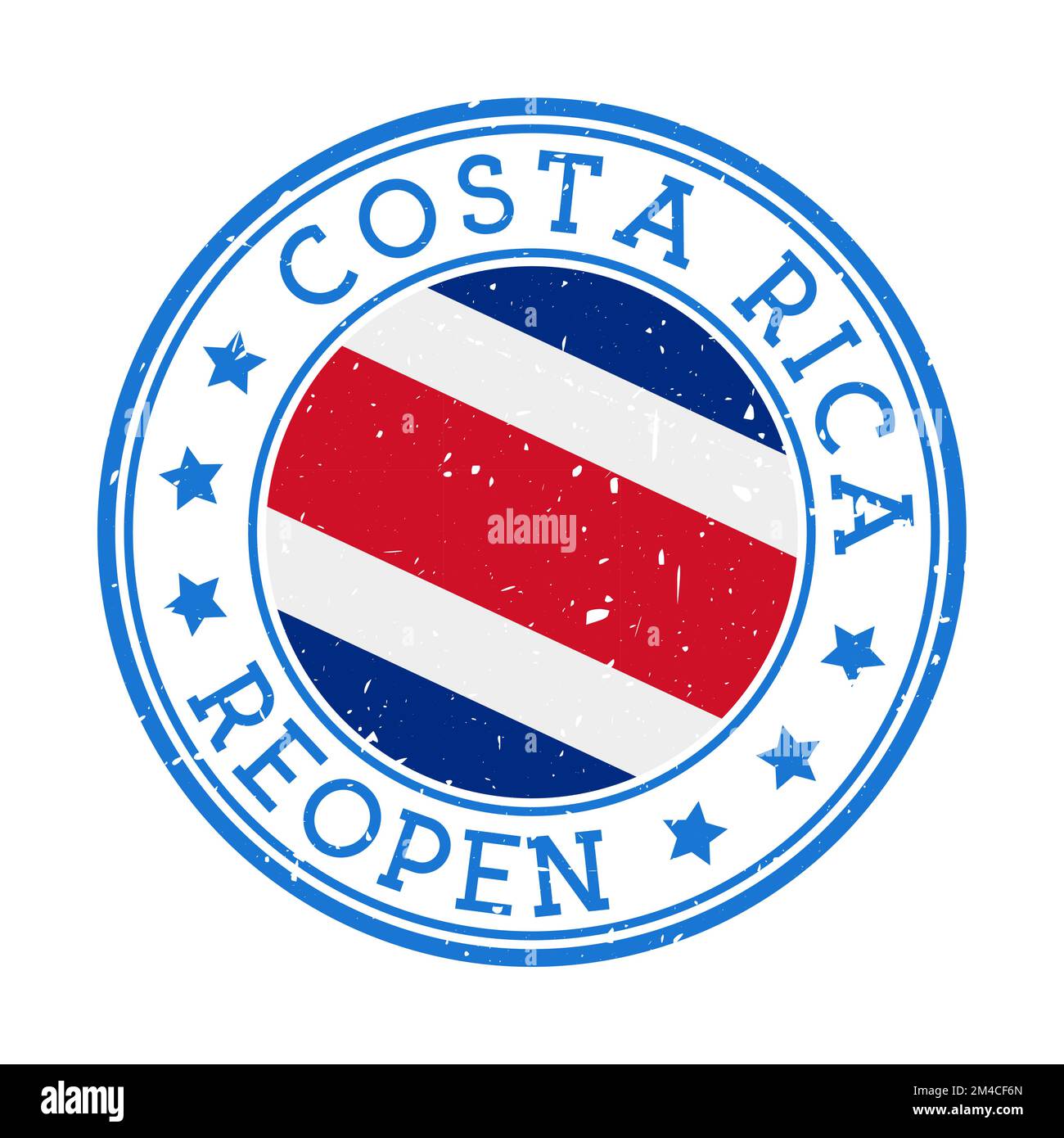 Costa Rica Reopening Stamp. Round badge of country with flag of Costa ...