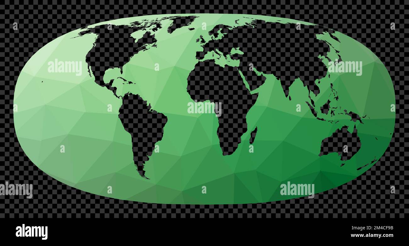 Transparent digital world map. Hyperelliptical projection. Polygonal ...
