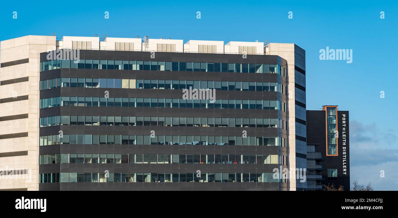 New Port of Leith Distillery building next to office building, Leith ...