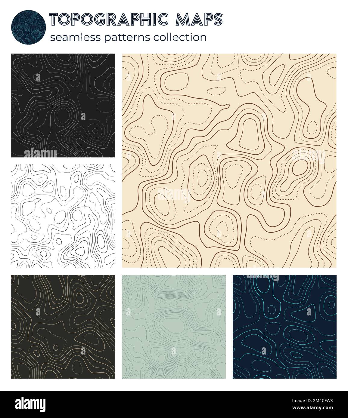 Topographic maps. Appealing isoline patterns, seamless design. Neat ...