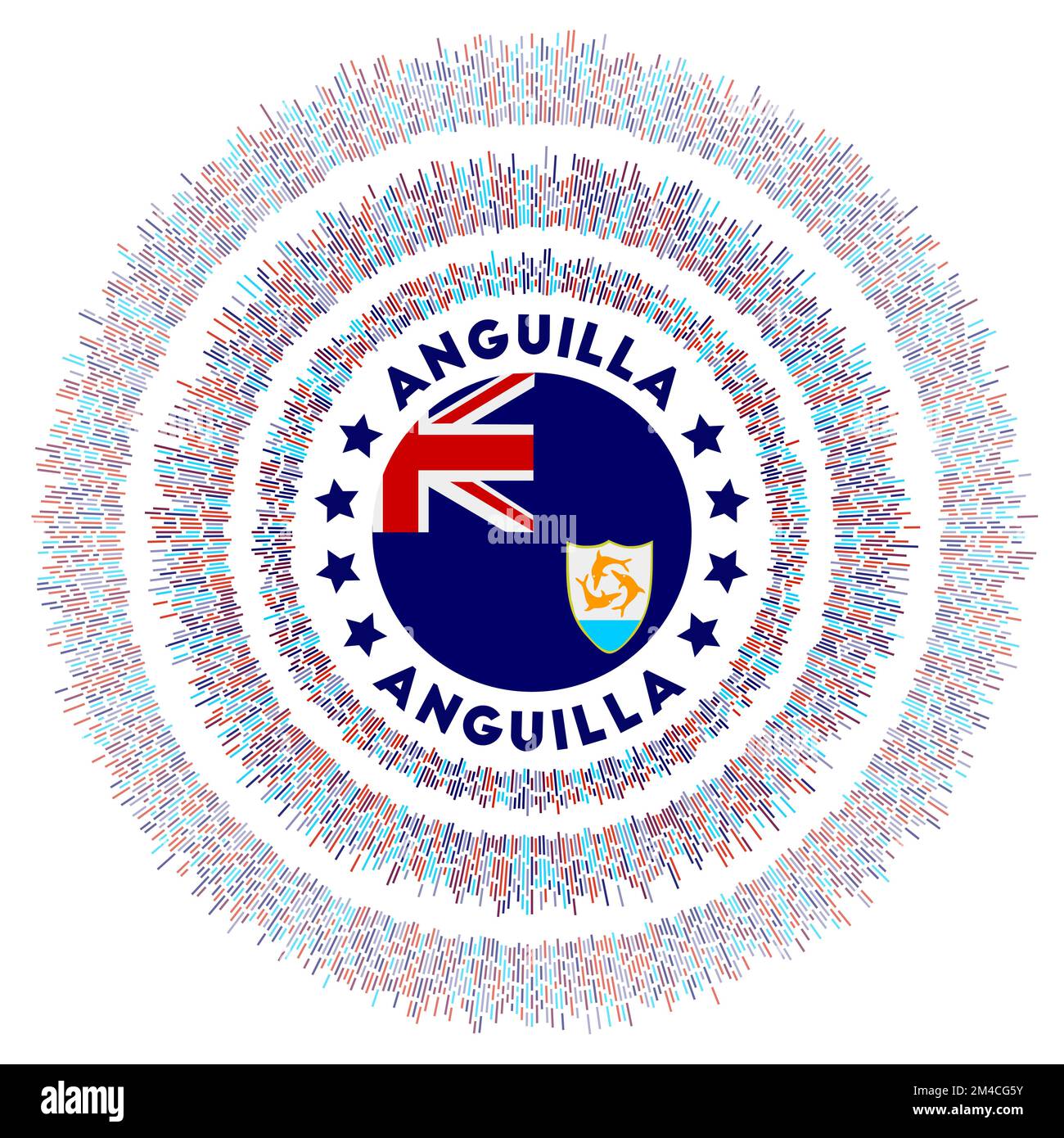 Anguilla symbol. Radiant country flag with colorful rays. Shiny sunburst with Anguilla flag ...