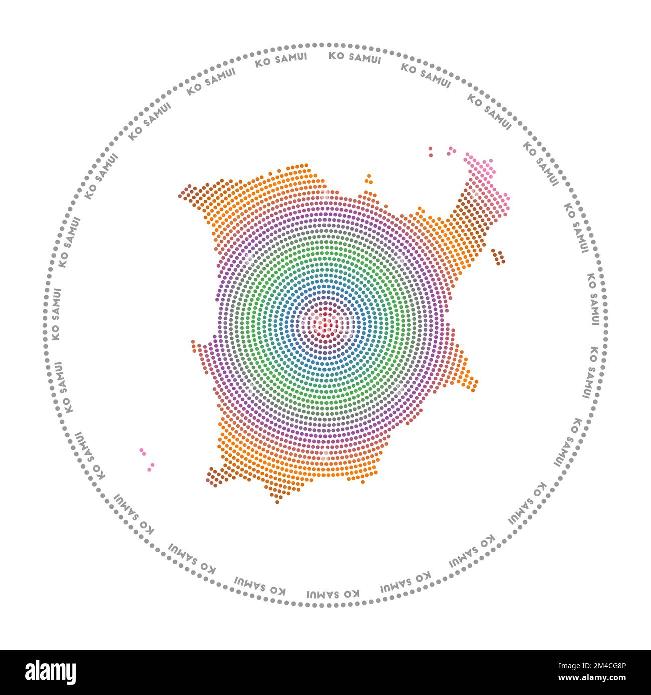Ko Samui round logo. Digital style shape of Ko Samui in dotted circle ...