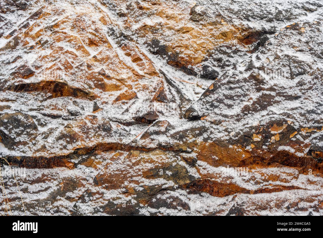 Rock outcrops, dusting of snow, Greater Sudbury, Ontario, Canada Stock ...