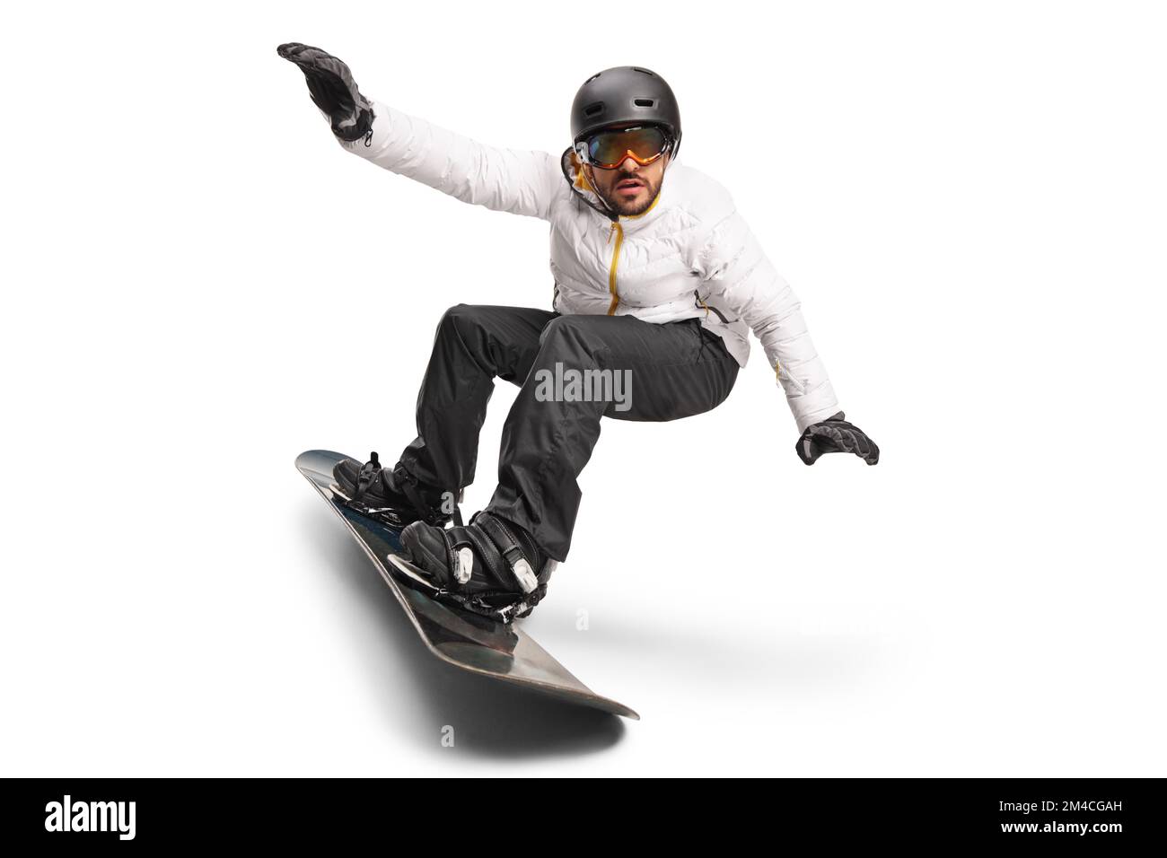 Man riding a snowboard isolated on white background Stock Photo - Alamy