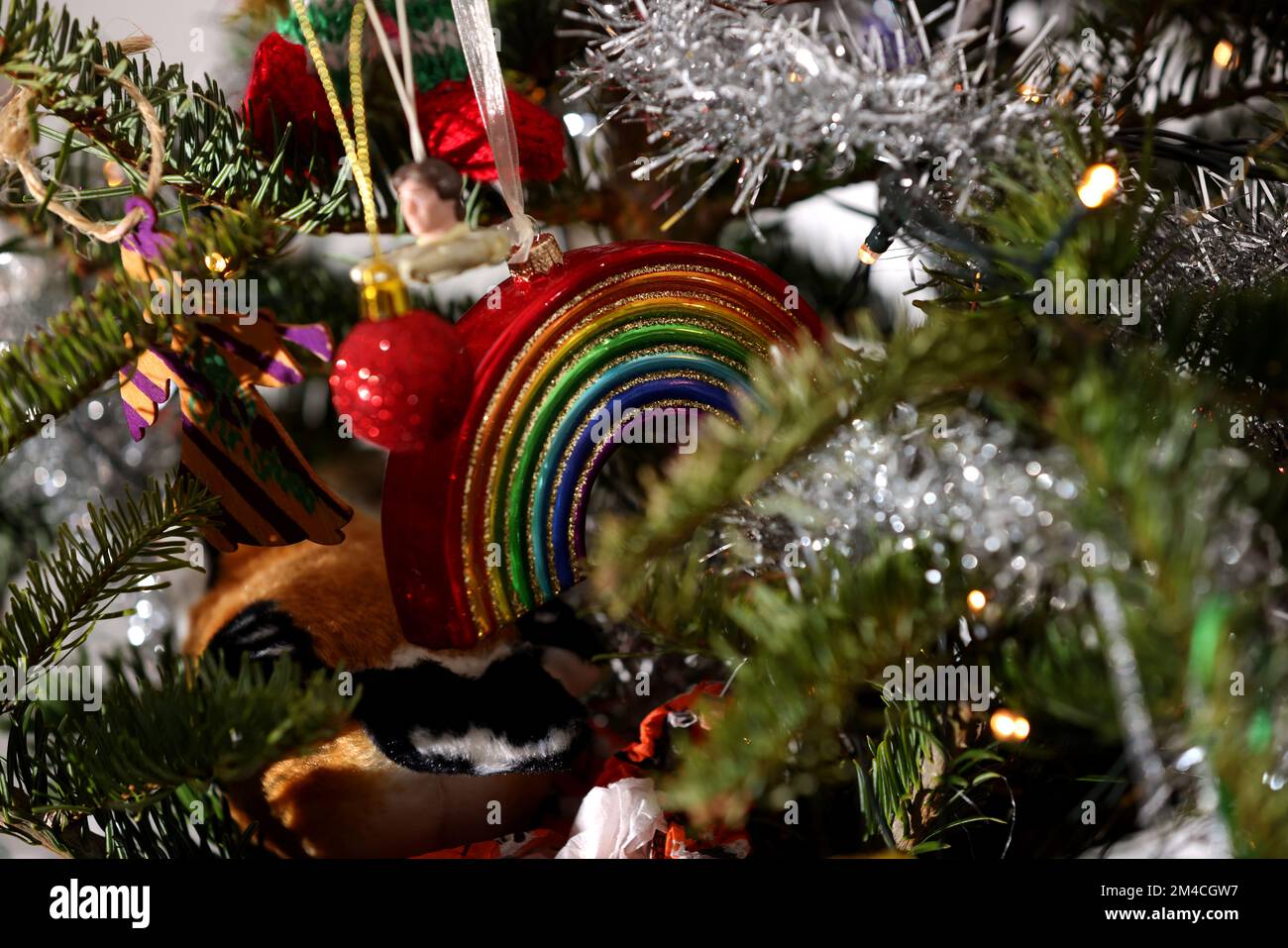 Cool Christmas decorations pictured hanging on a real Christmas tree in ...