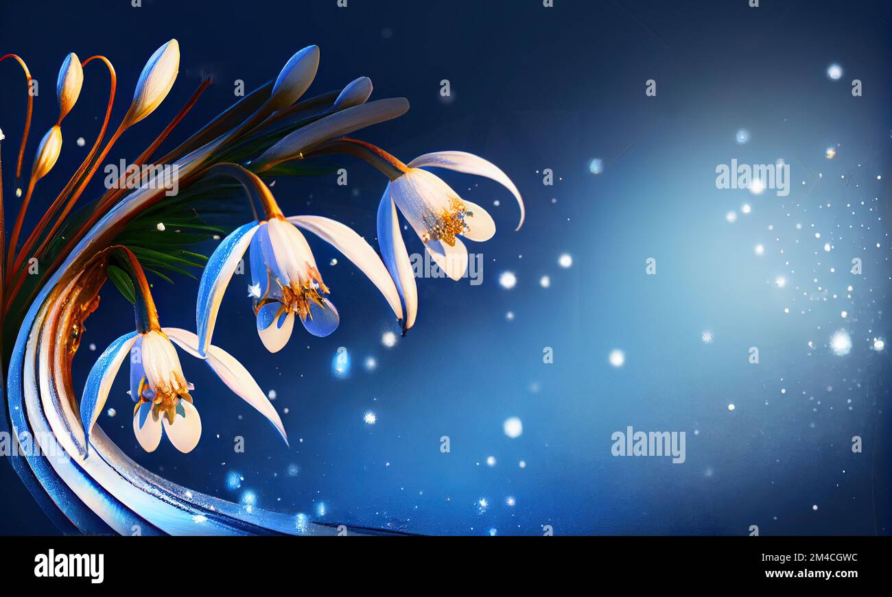 snowdrops flowers over blue background Stock Photo - Alamy
